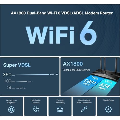 TP-LINK ARCHER VX1800V AX1800Mbps DUAL BAND WI-FI 6 VDSL/ADSL VPN ...